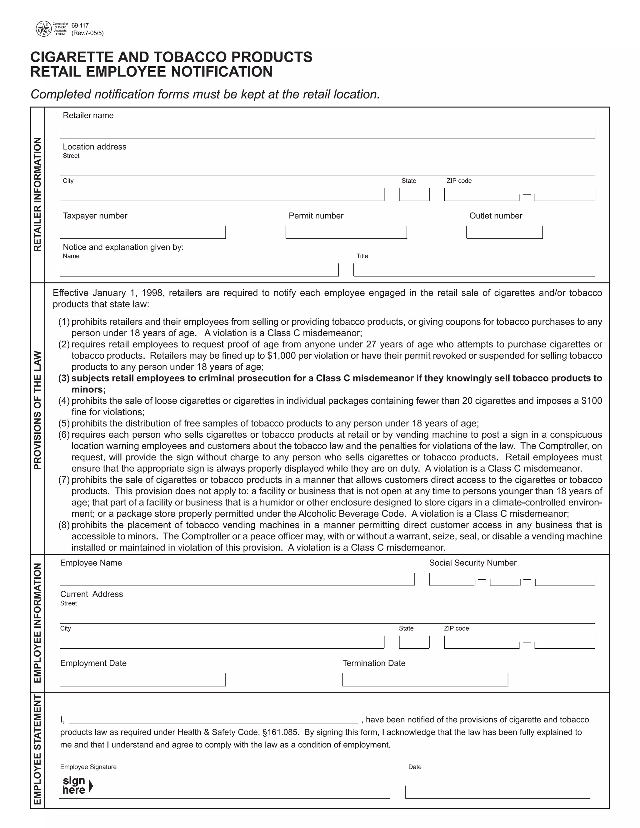 Texas Cigarette, Cigar and Tobacco Products Report Forms-69-117 ...