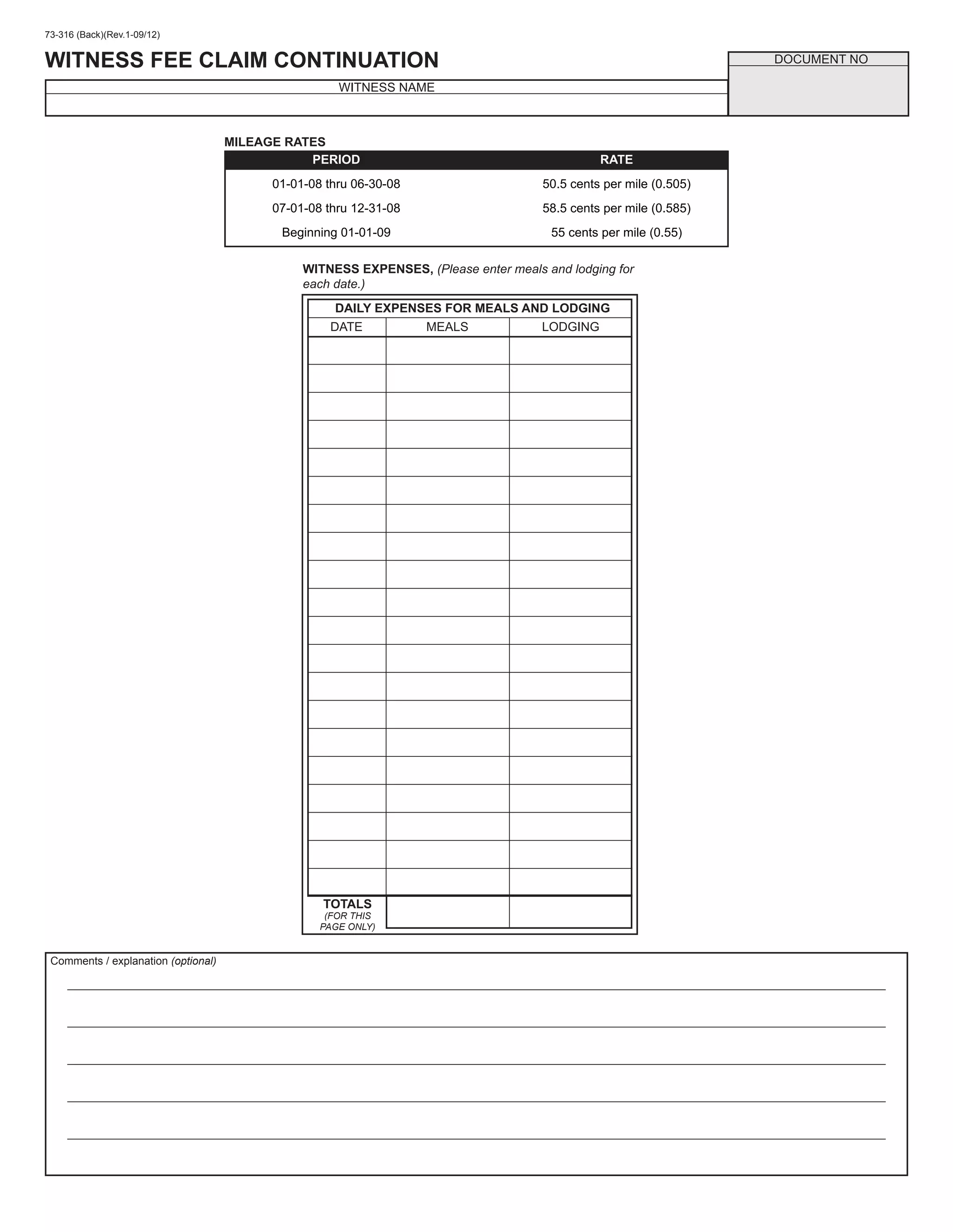 Texas City and County Government Forms-73-316 Witness Fee Claim and ...