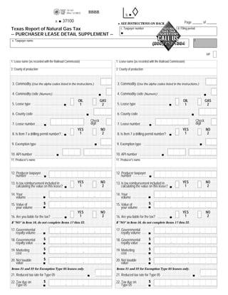 Texas Natural Gas Tax Forms-10-161 Natural Gas Tax Purchaser Lease ...
