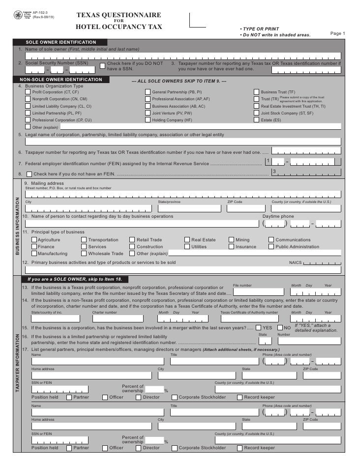 Texas Hotel Occupancy Tax Forms AP 102 Hotel Occupancy Tax Questionnaire texas-hotel-occupancy-tax-forms-ap-102-hotel-occupancy-tax-questionnaire