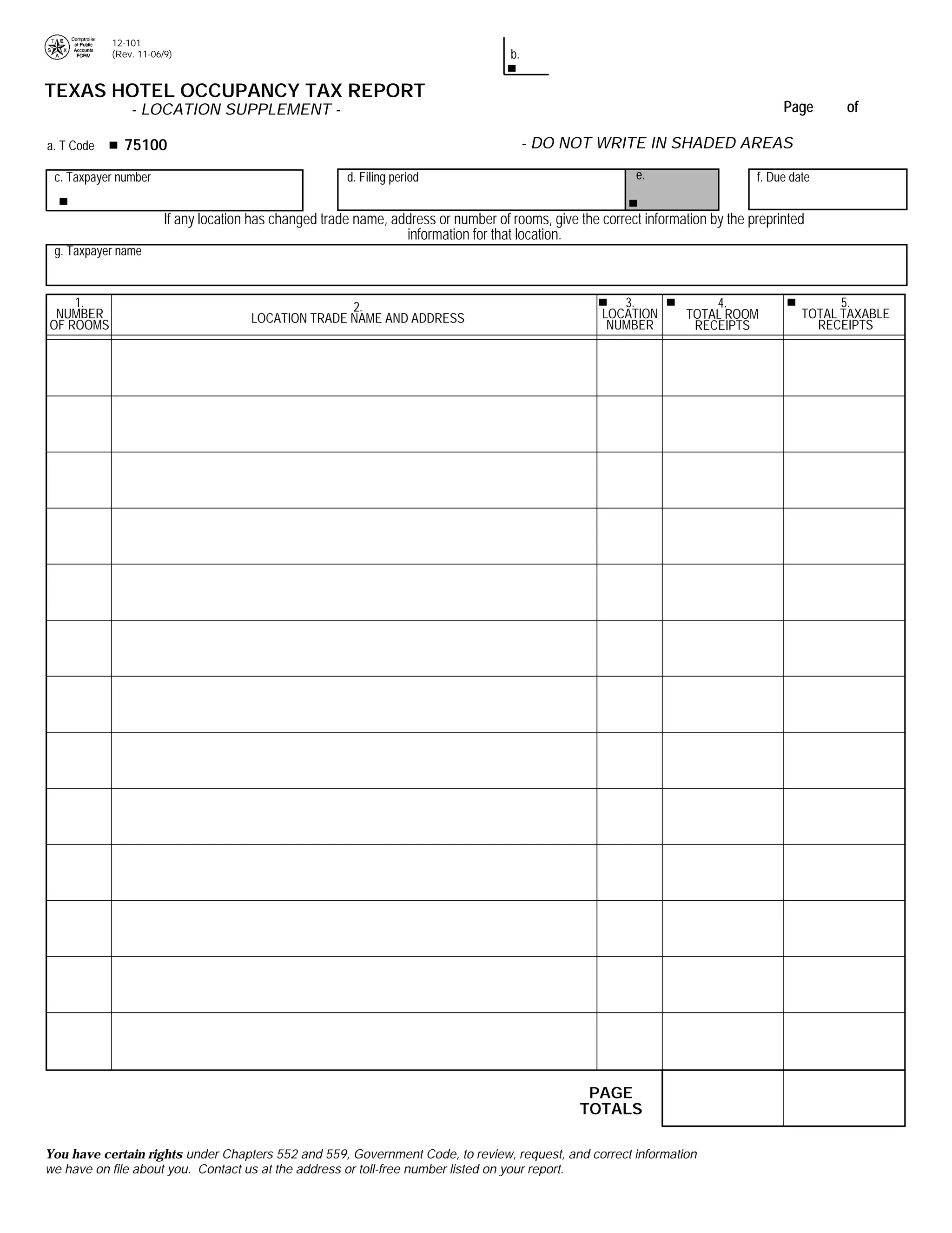 Texas Hotel Occupancy Tax Forms-12-101 Hotel Occupancy Tax Report ...