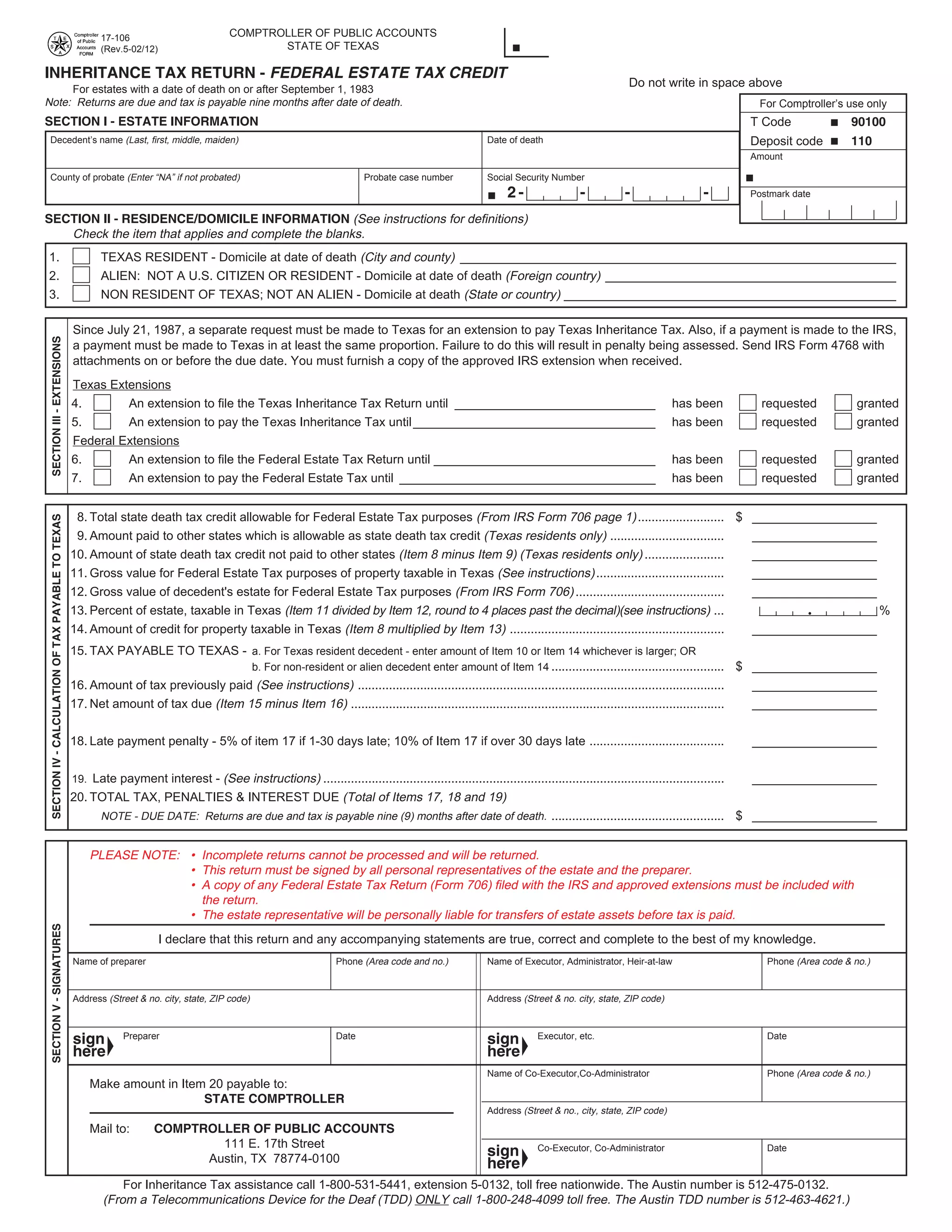 Texas Inheritance Tax Return | PDF