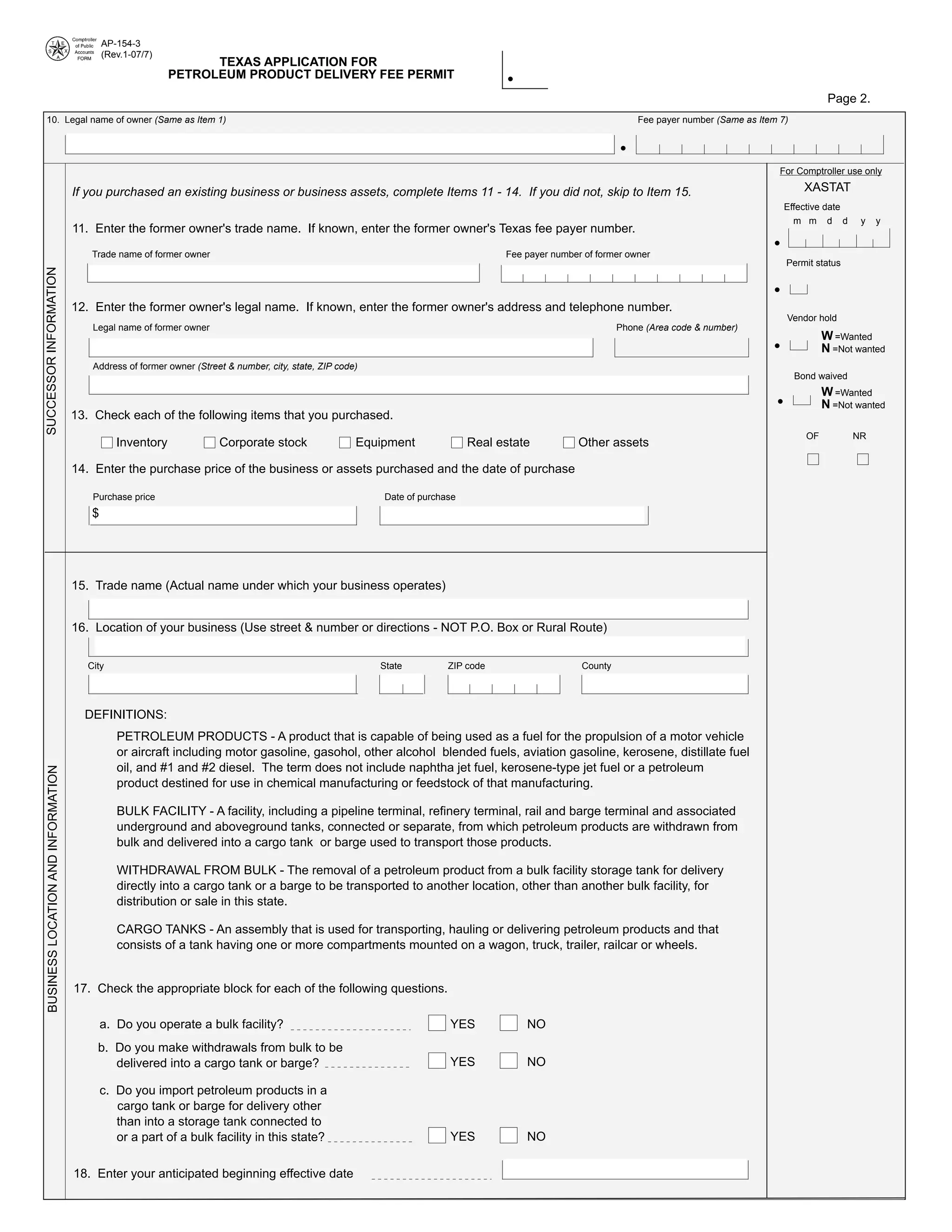 Miscellaneous Texas Tax Forms-AP-154 Texas Application for Petroleum ...