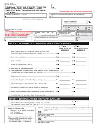 Texas Tax Refund Forms-Motor Vehicle Sales & Use Tax-14-202 Texas Claim ...