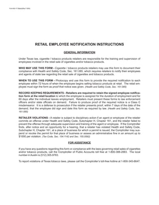 Texas Underage Smoking - Regulatory Forms-69-117 Texas Cigarettes and ...