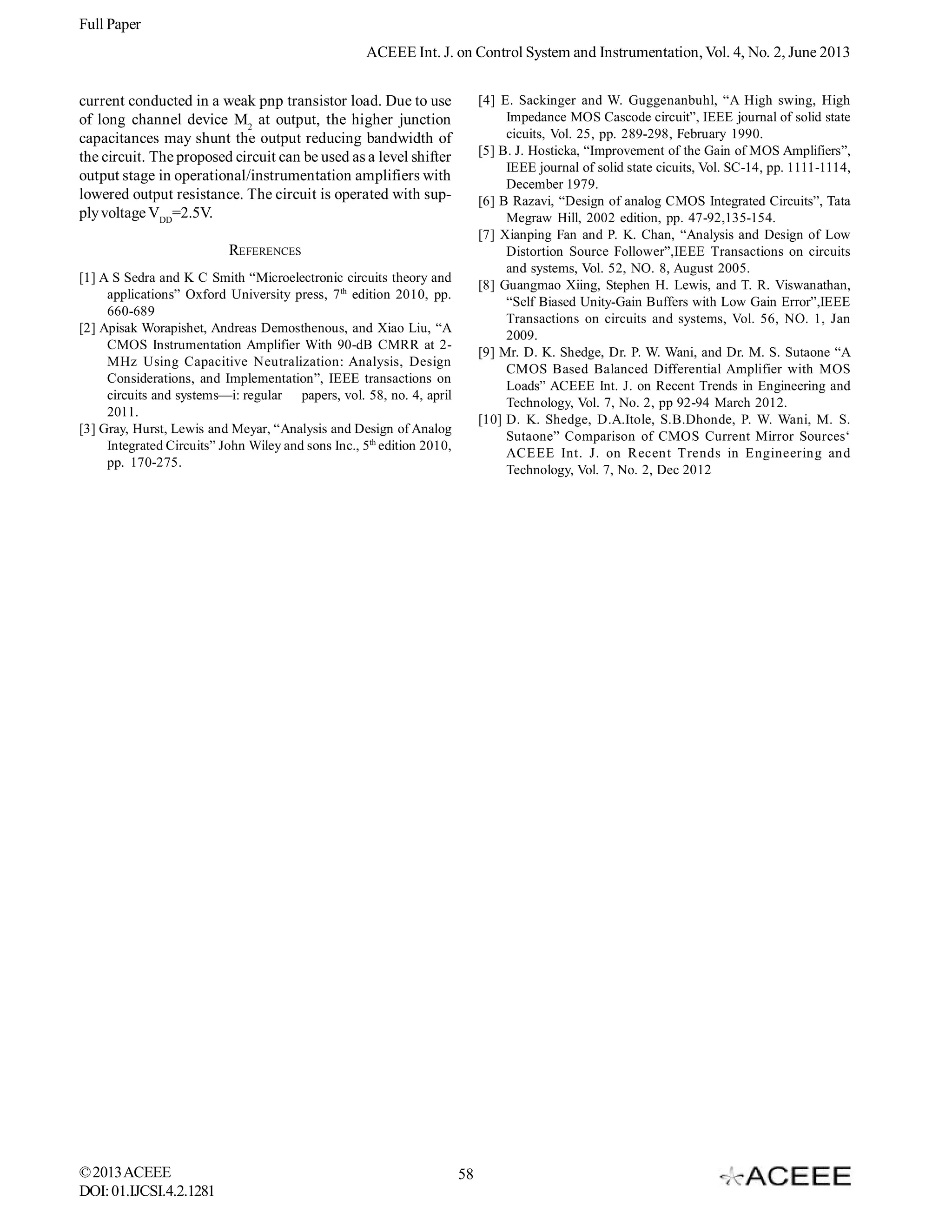 Analysis and Design of CMOS Source Followers and Super Source Follower ...