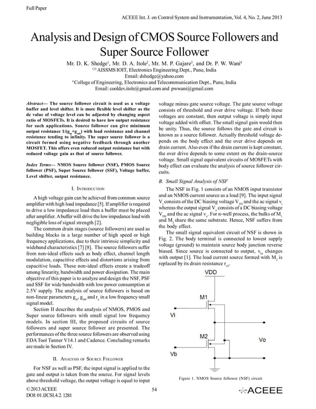 Analysis and Design of CMOS Source Followers and Super Source Follower ...