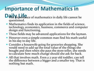 Maths importance in daily life | PPT
