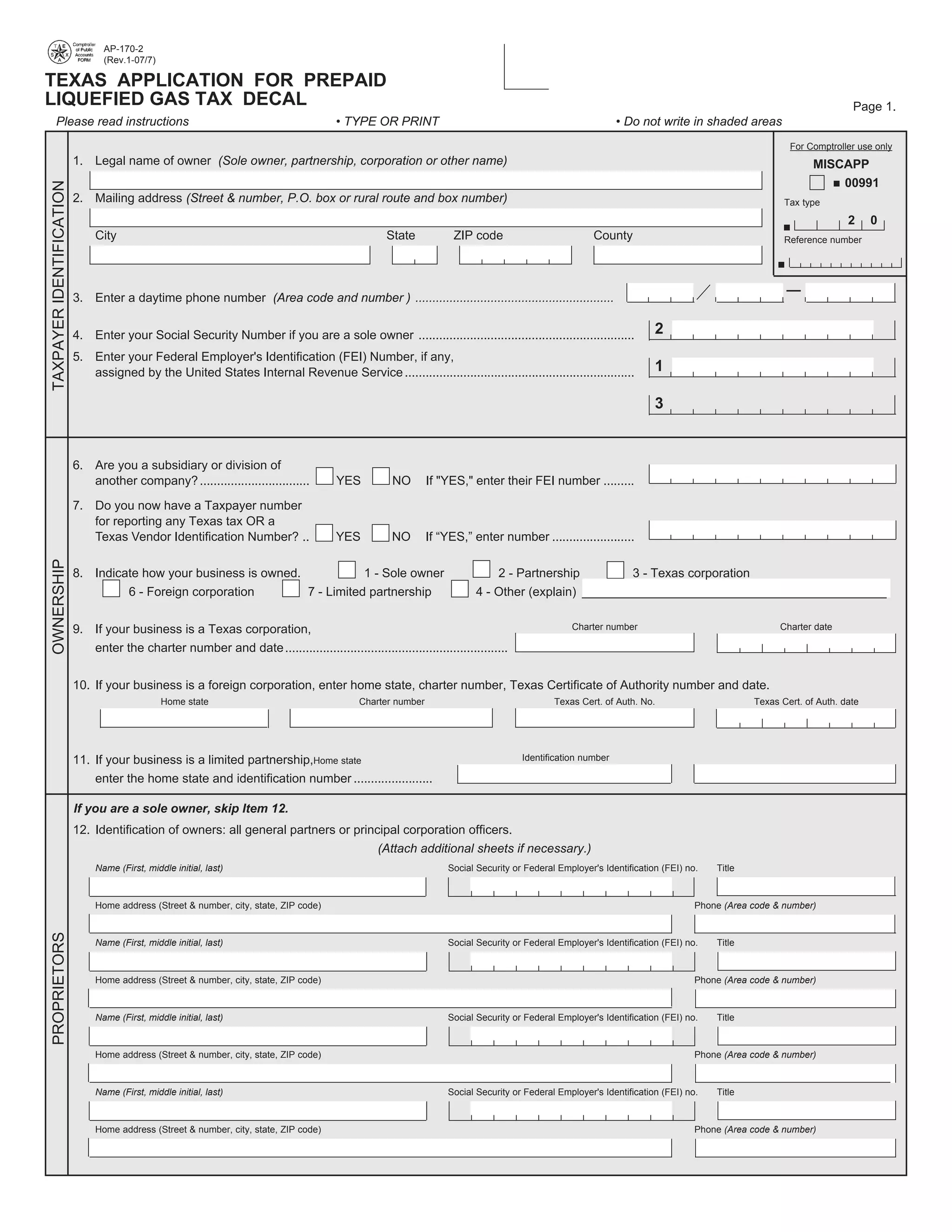 Texas Motor Fuels, Interstate Trucker, and IFTA Forms- AP-170 Texas ...