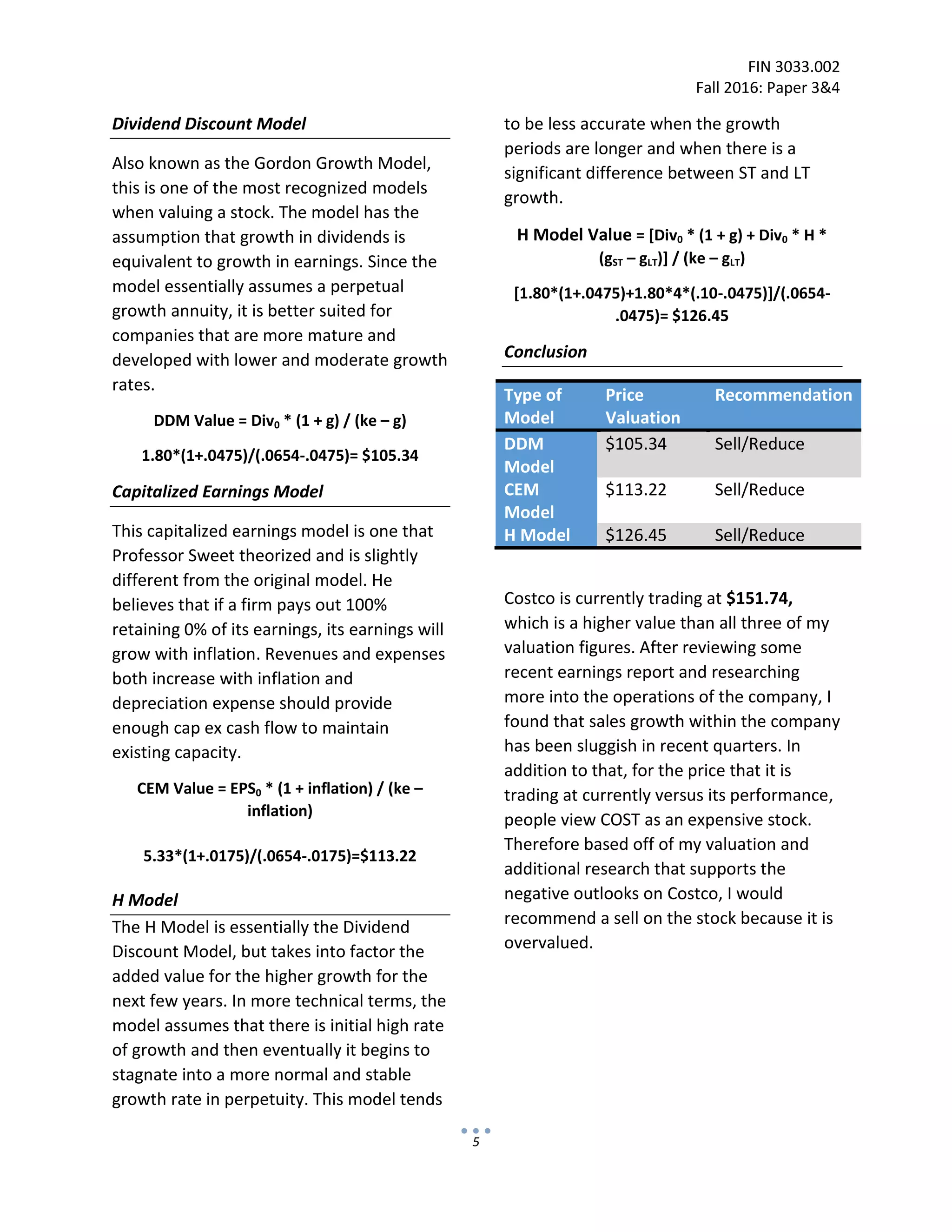 Valuation of Costco | PDF