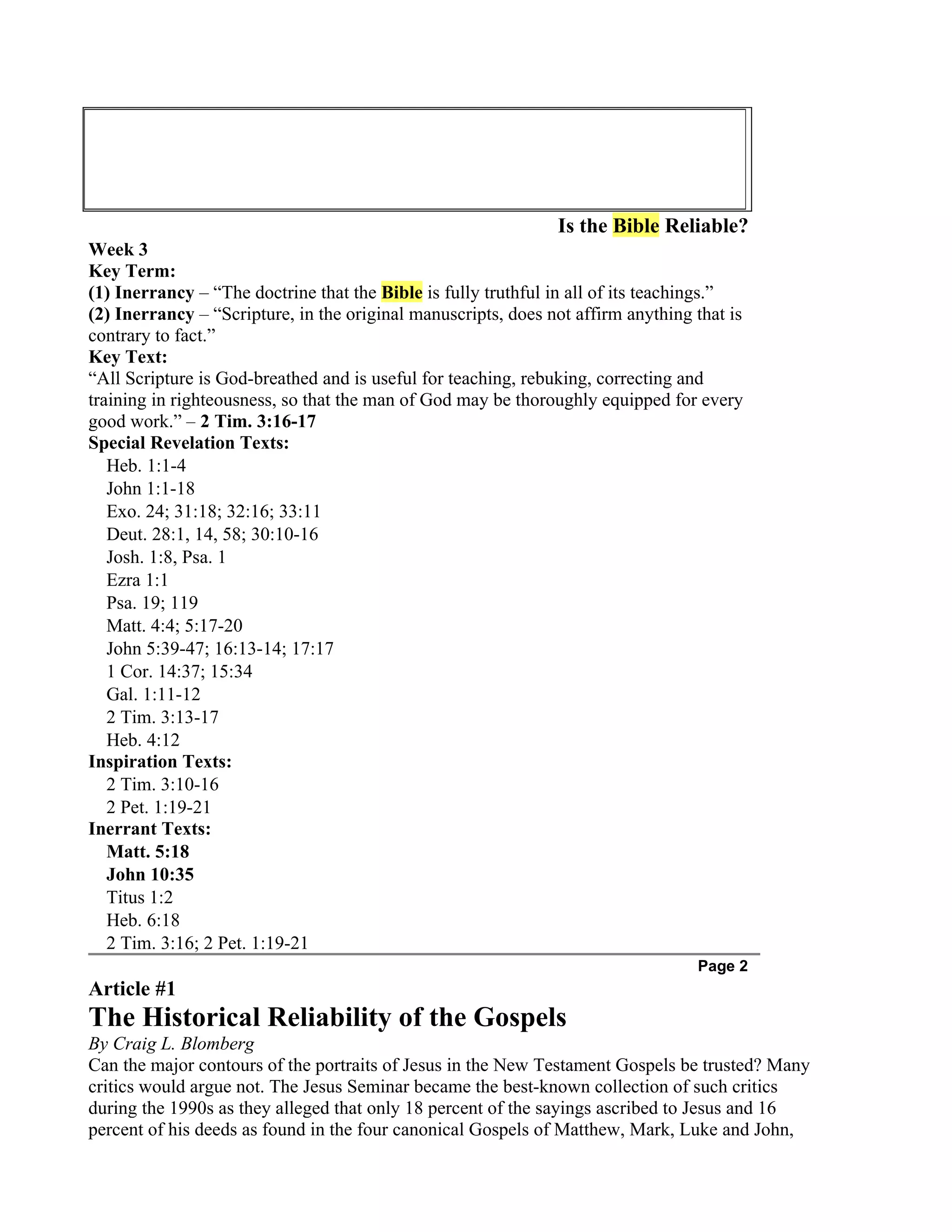 is the bible reliable | DOC