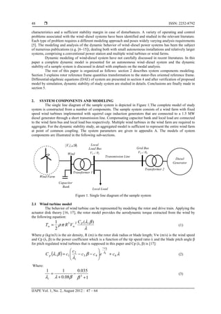 Dynamic Modeling of Autonomous Wind–diesel system with Fixed-speed Wind ...