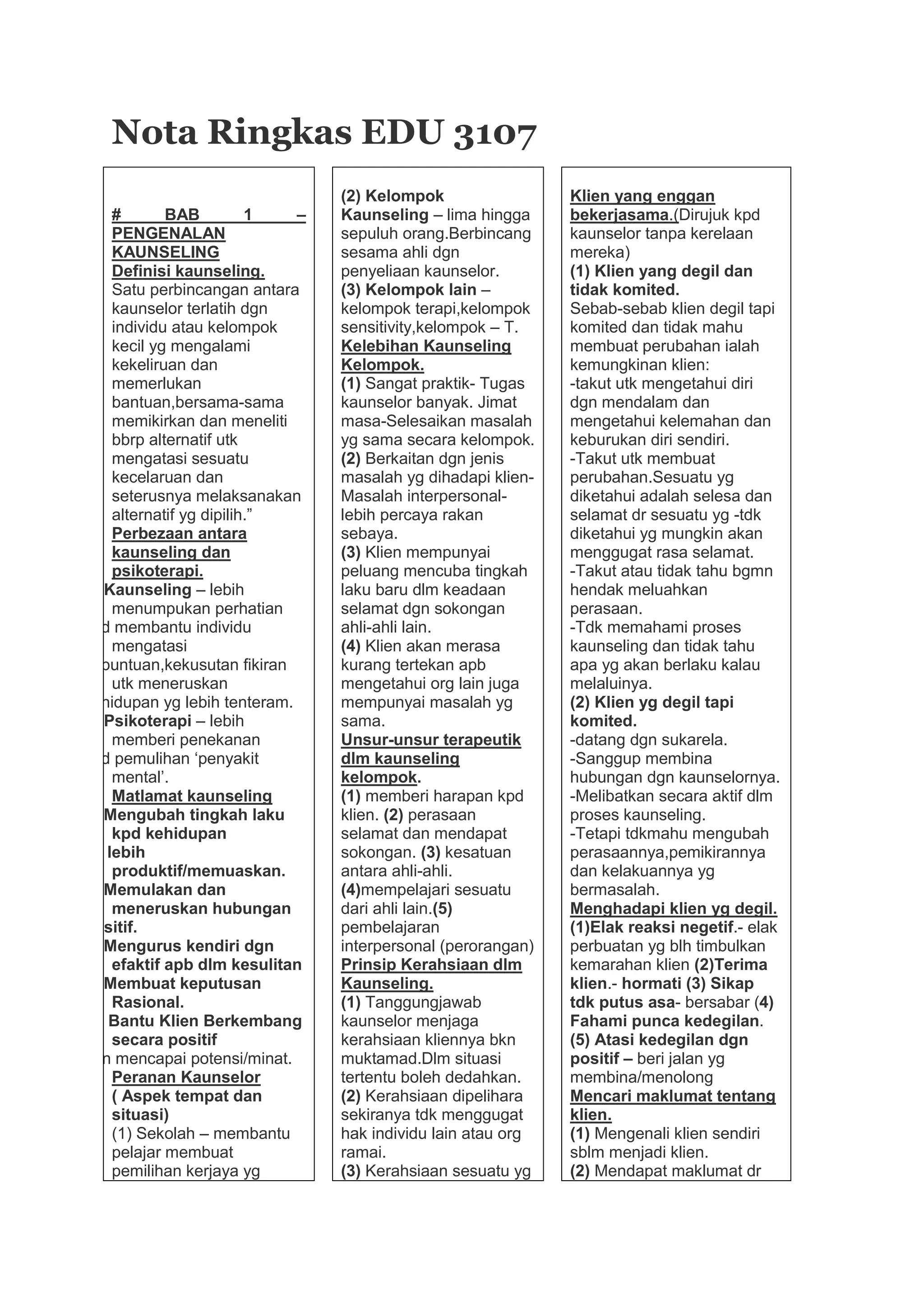 NOTA RINGKAS EDU3107 | PDF