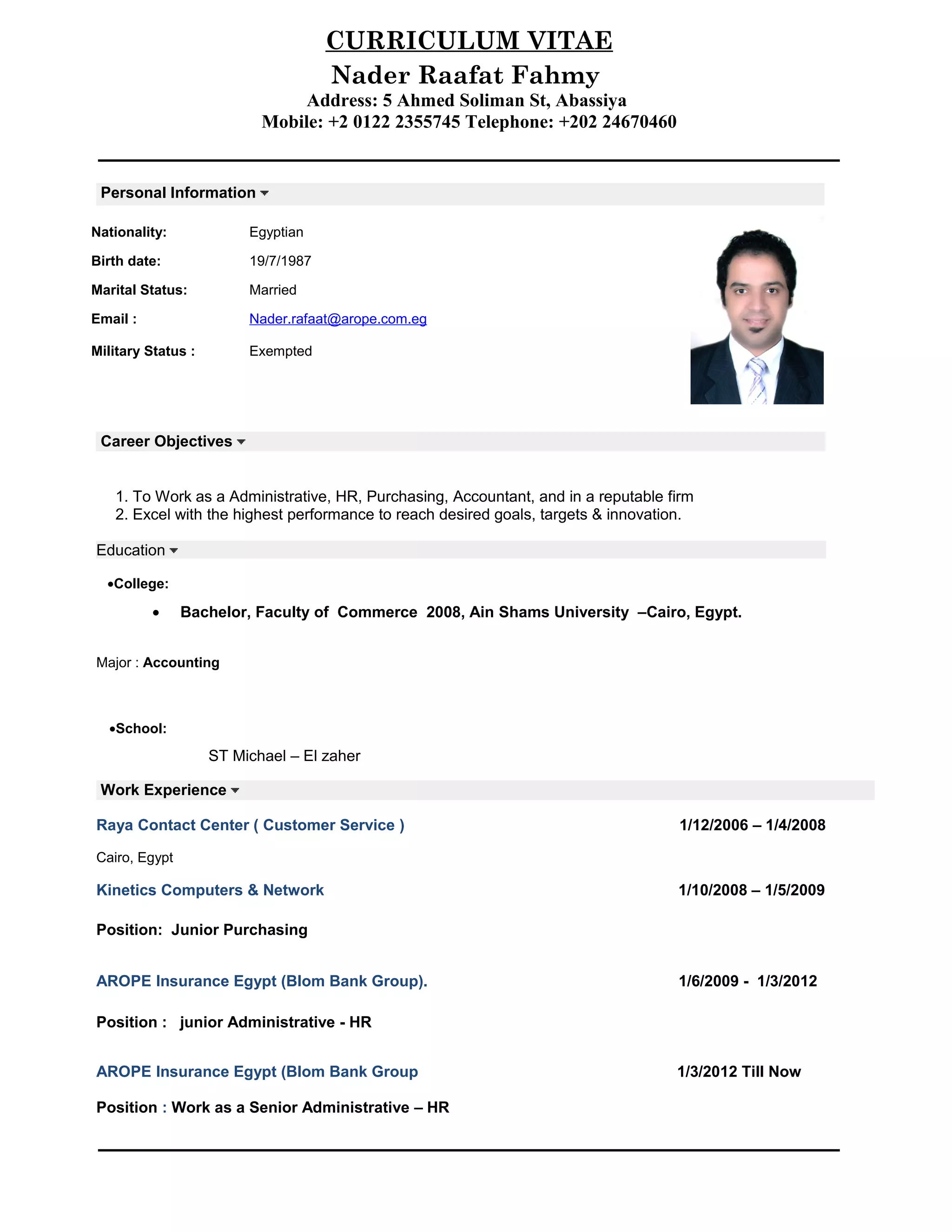Nader Raafat Fahmy CV | PDF