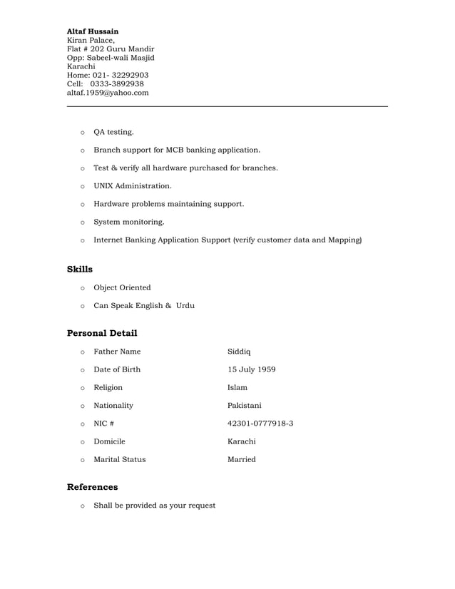 Altaf Hussain CV | DOC | Computing | Technology & Computing