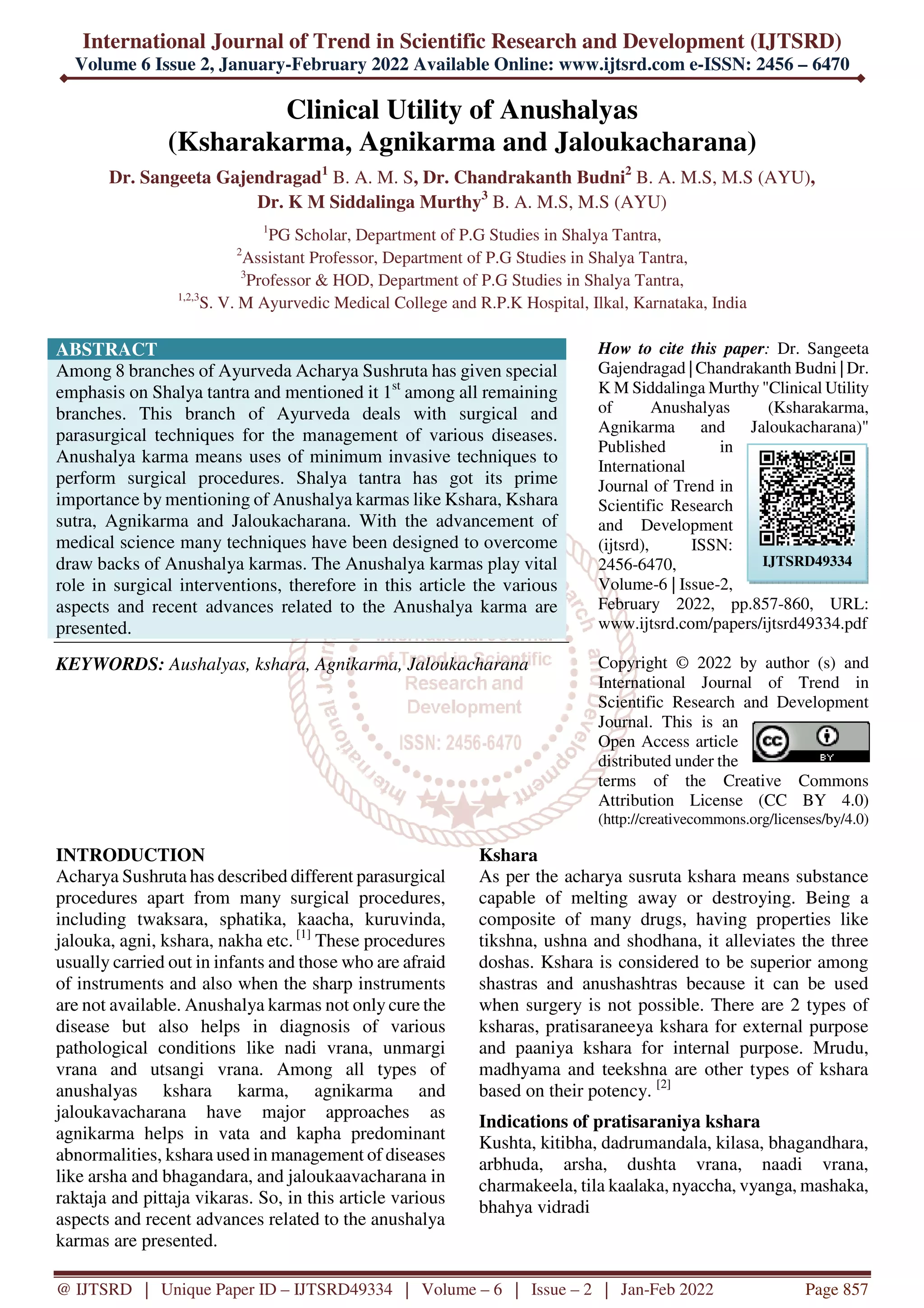 Clinical Utility of Anushalyas Ksharakarma, Agnikarma and ...