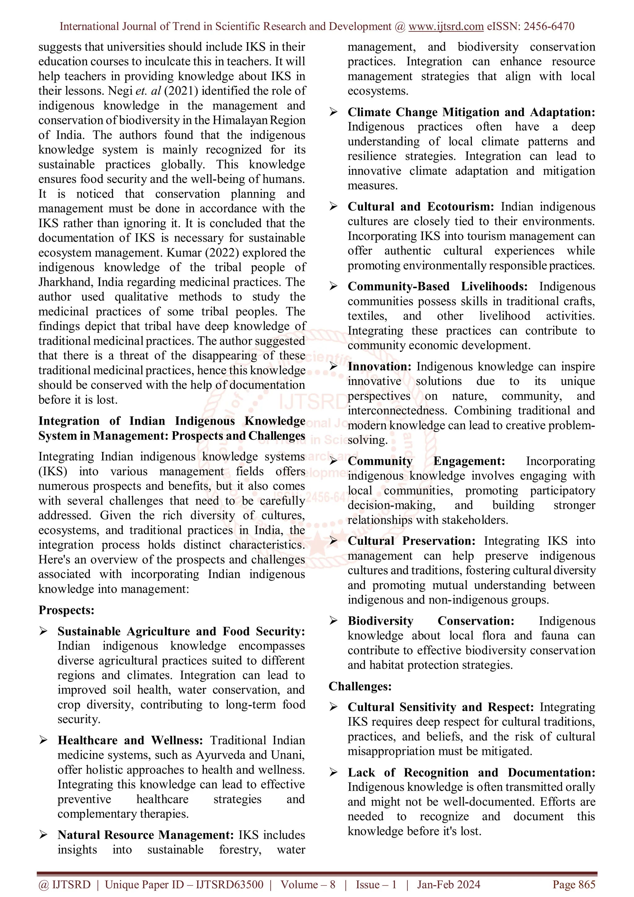 Integration of Indian Indigenous Knowledge System in Management ...