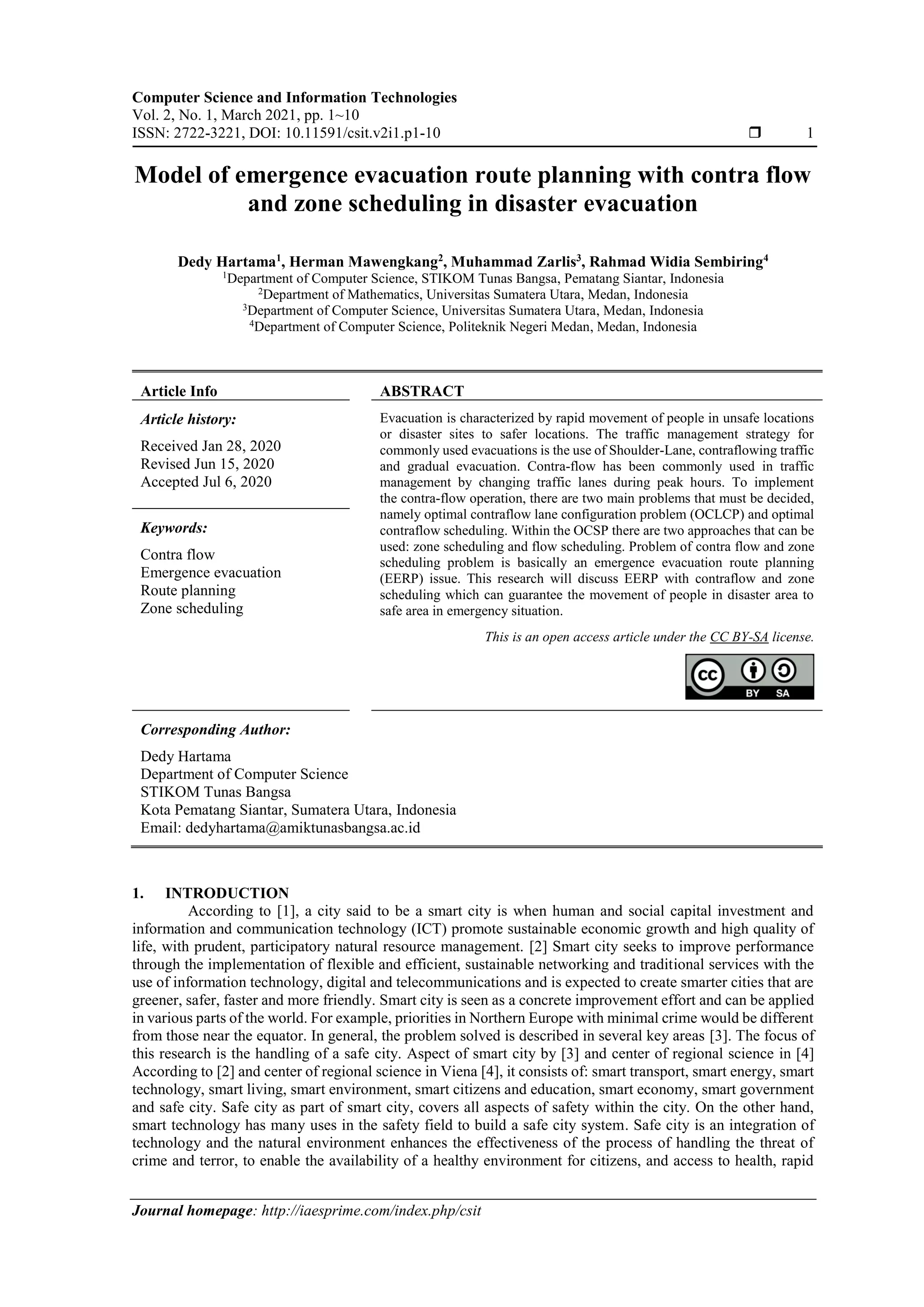 Model of emergence evacuation route planning with contra flow and zone scheduling in disaster ...