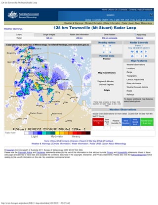 128 km townsville (mt stuart) radar loop looking like flower at 9.50am ...