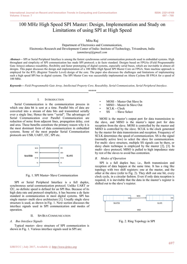 100 MHz High Speed SPI Master: Design, Implementation and Study on Limitations of using SPI at ...