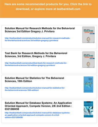 Solution Manual for Research Methods for the Behavioral Sciences 6th Edition | PDF