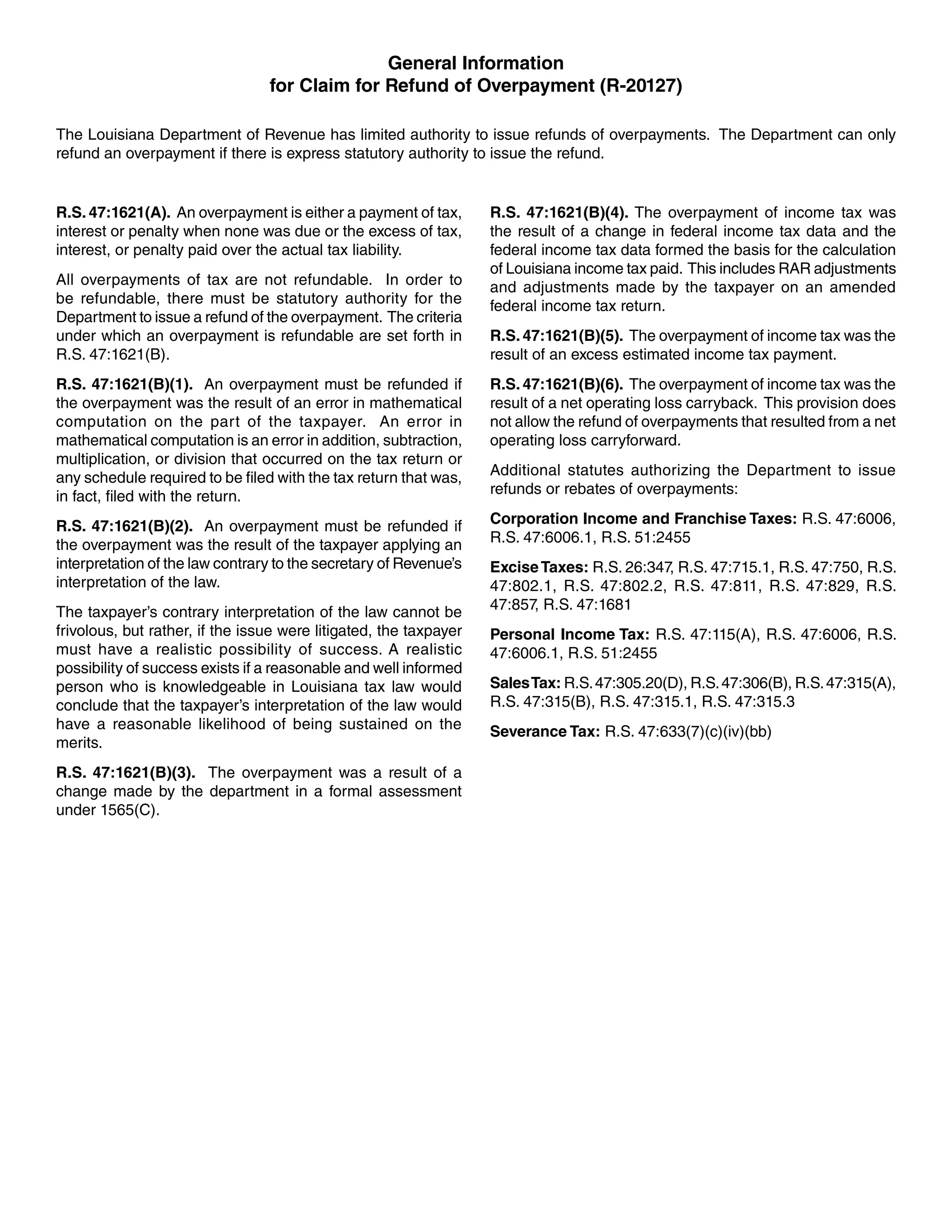 Claim for Refund of Overpayment | PDF