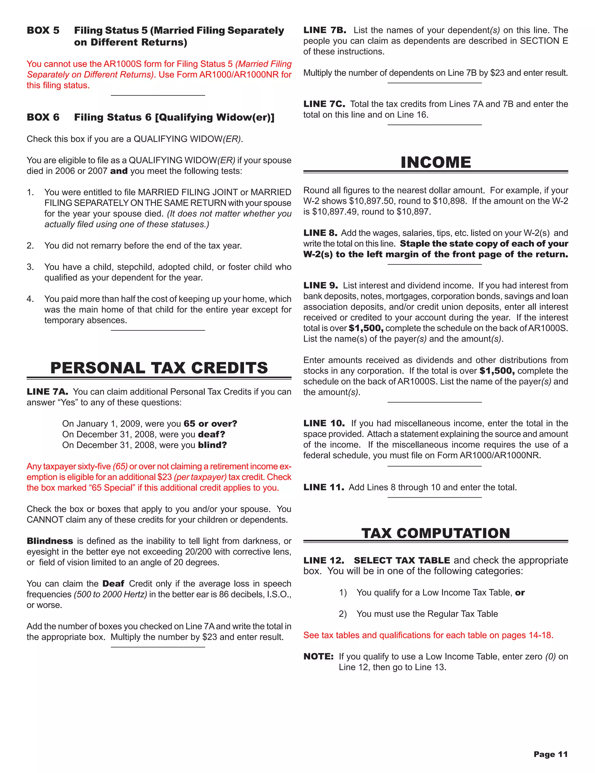 Instructions for AR1000S - Short Form | PDF