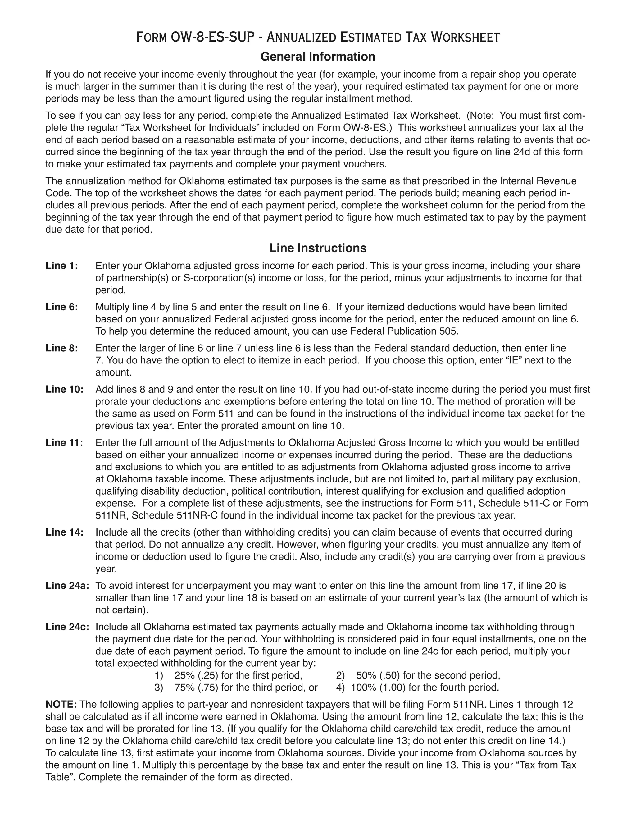 Annualized Estimated Tax Worksheet | PDF