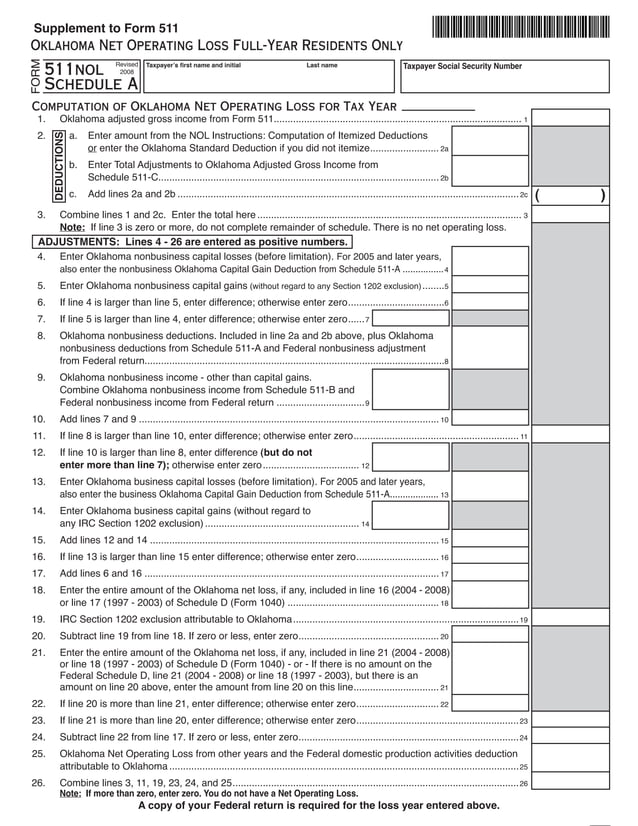 Oklahoma Net Operating Loss - Full Year Residents Only | PDF | Business ...