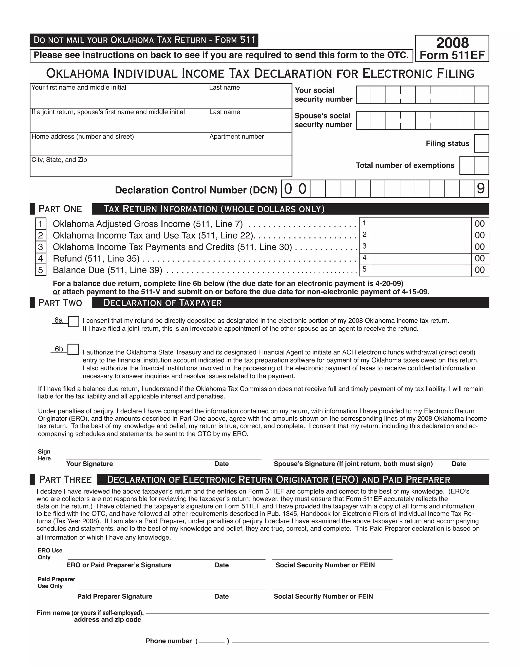 Individual Income Tax Declaration for Electronic Filing | PDF
