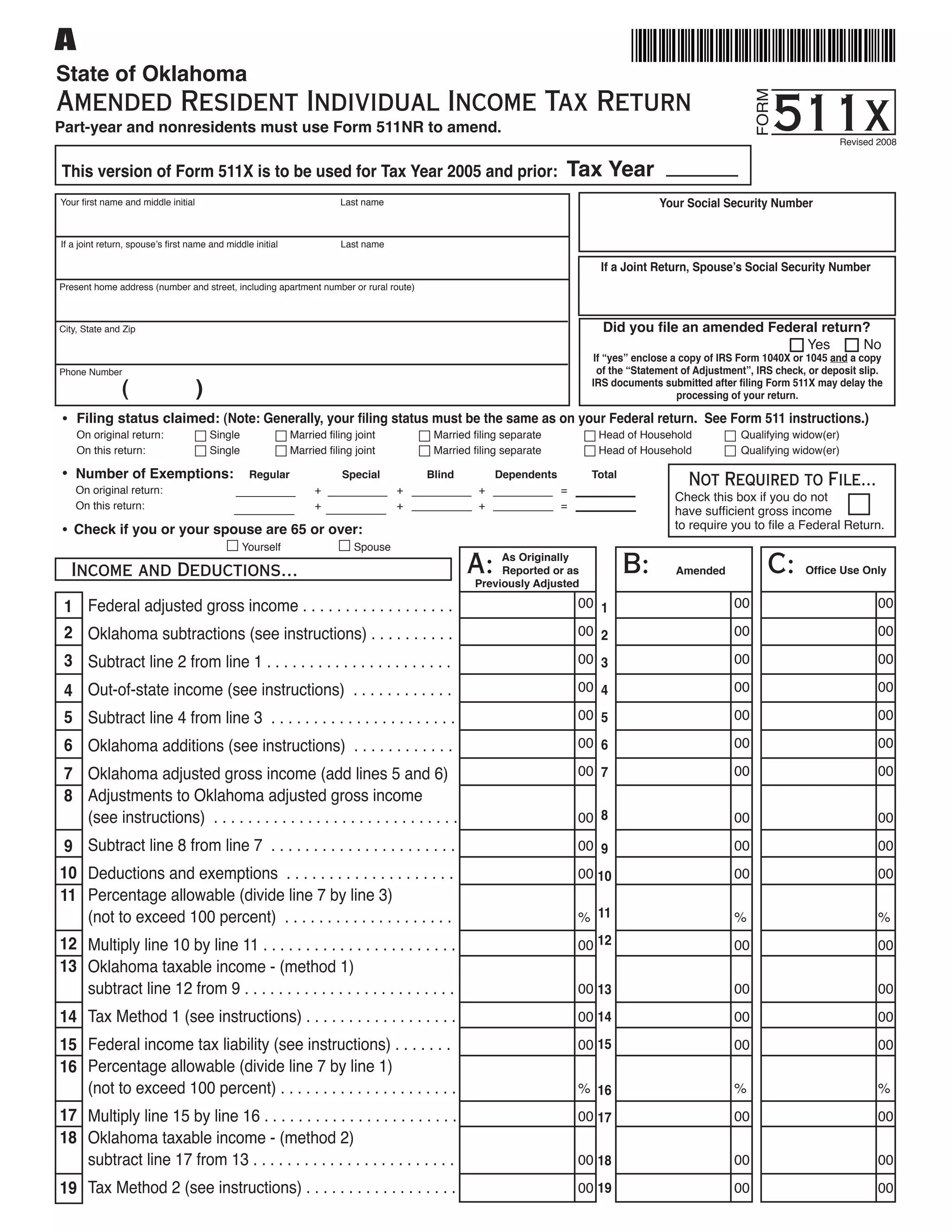 Amended Resident Individual Income Tax Return | PDF