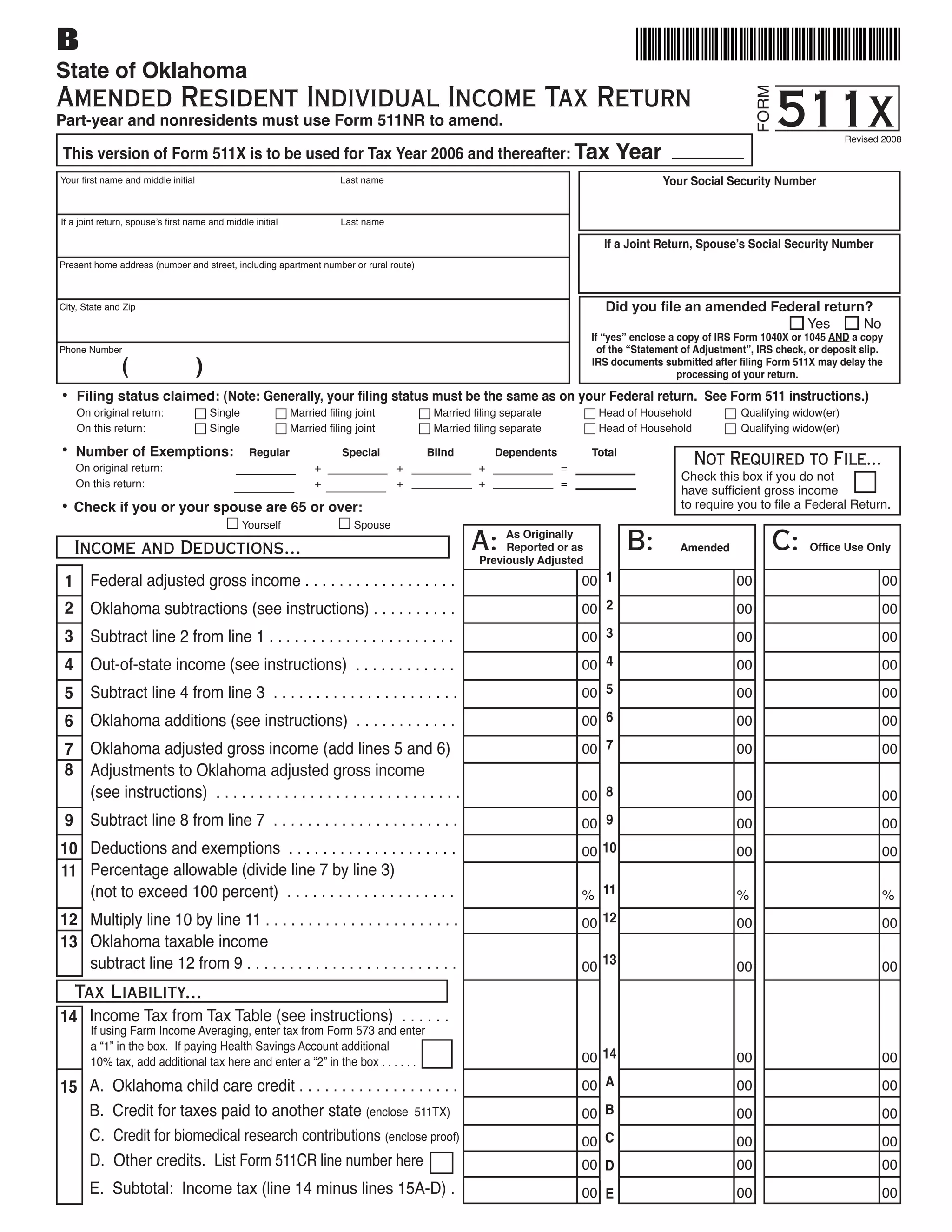 Amended Resident Individual Income Tax Return | PDF