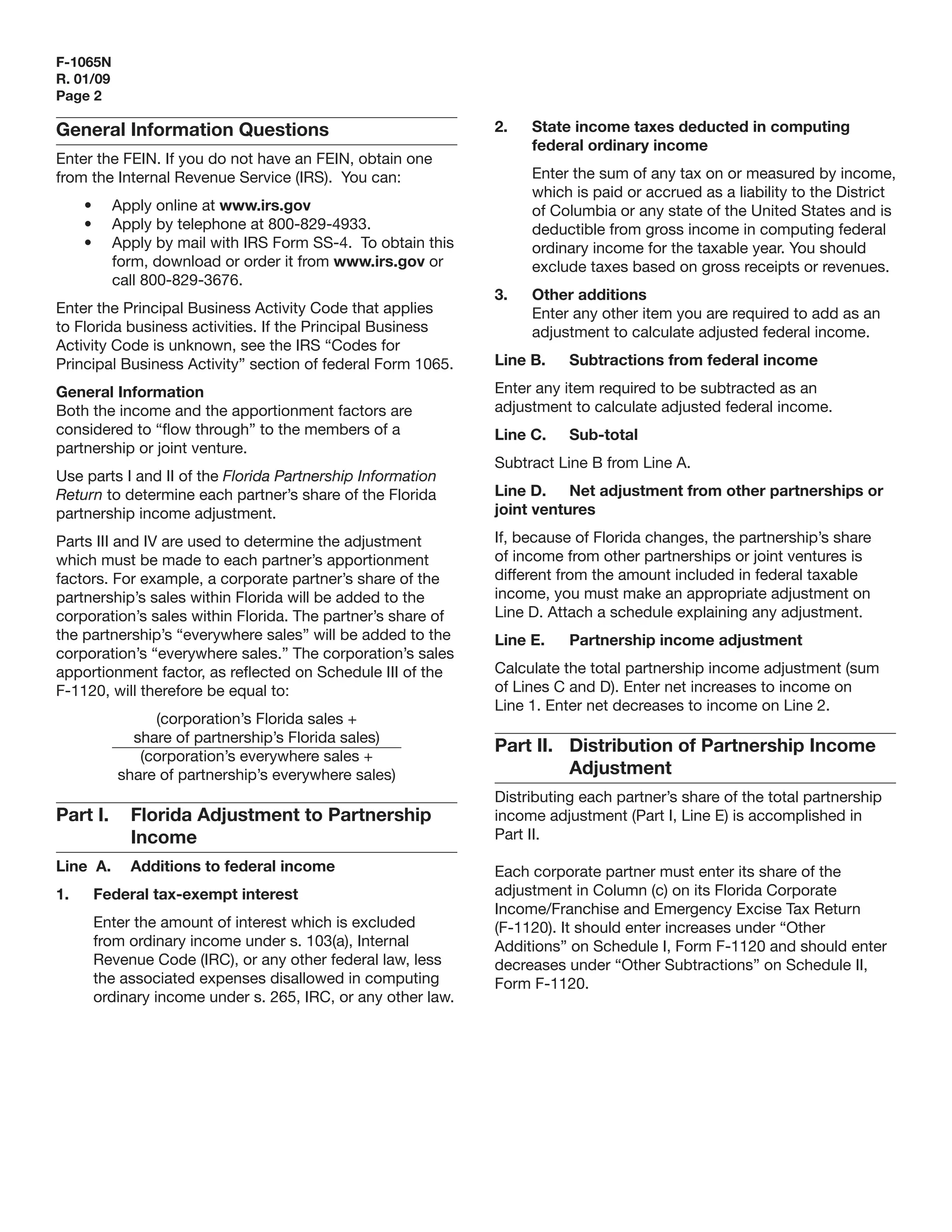 Florida Partnership Information Return with Instructions R.01/09 | PDF