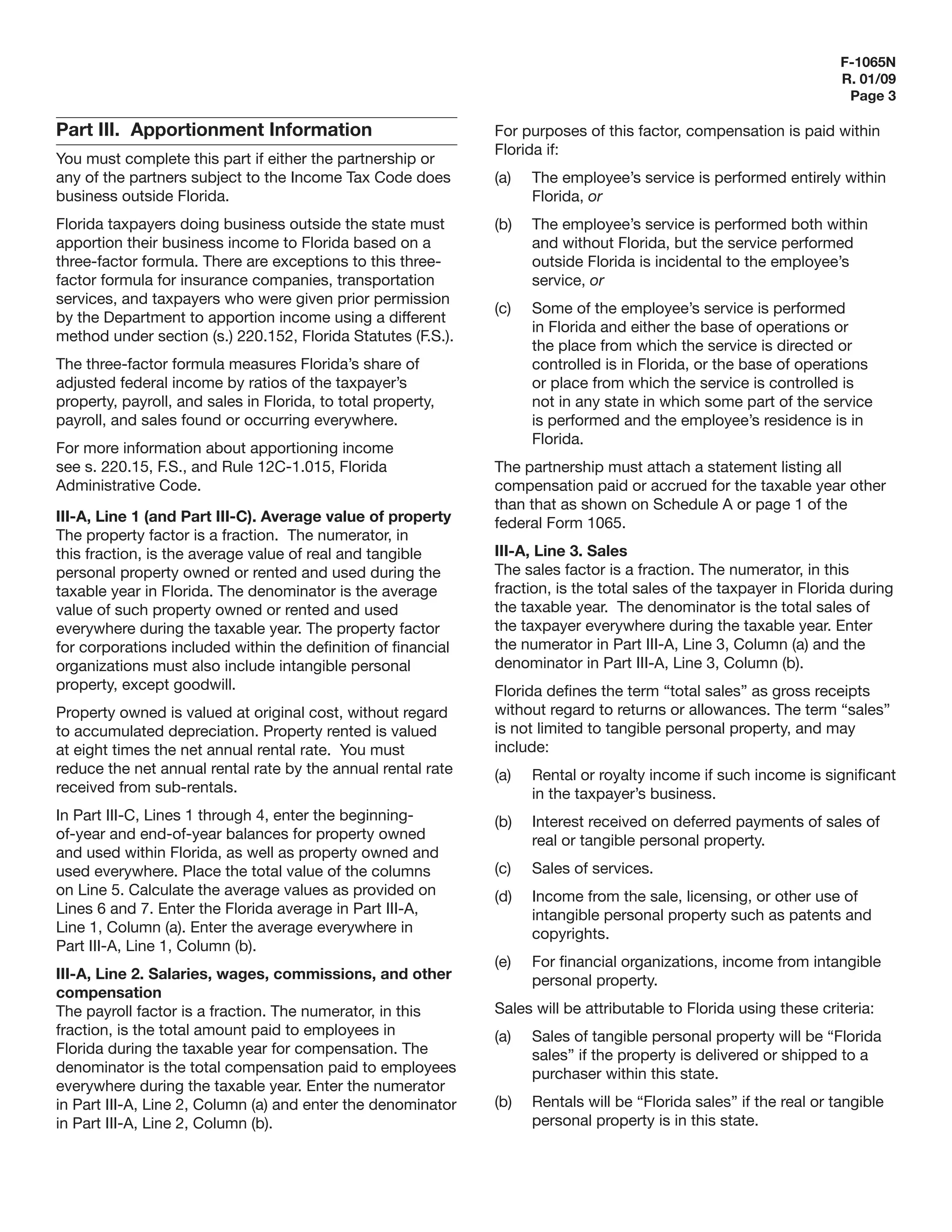 Florida Partnership Information Return with Instructions R.01/09 | PDF