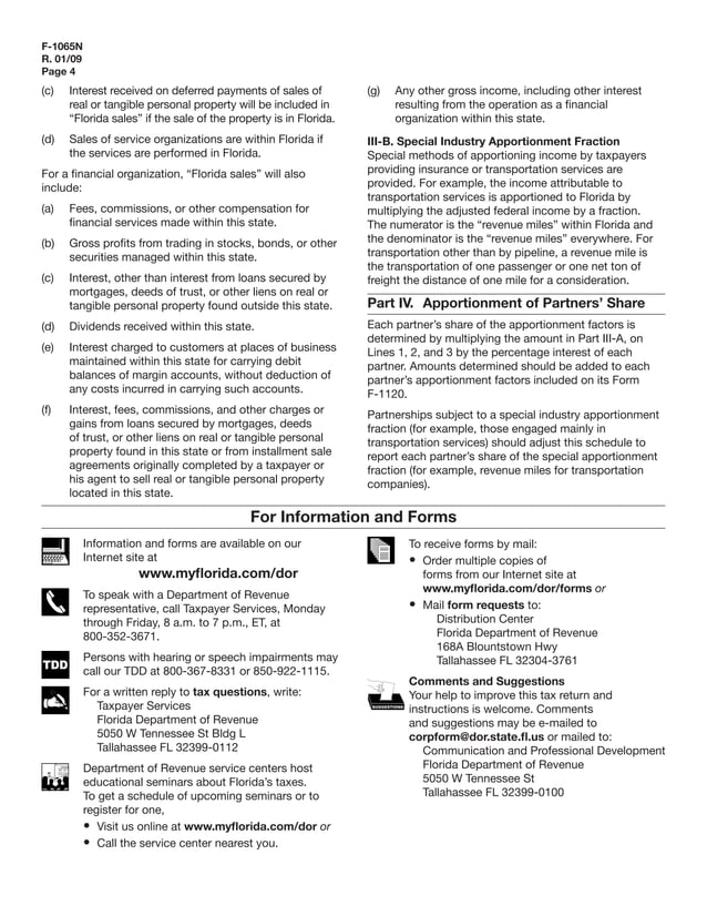 Florida Partnership Information Return with Instructions R.01/09 | PDF