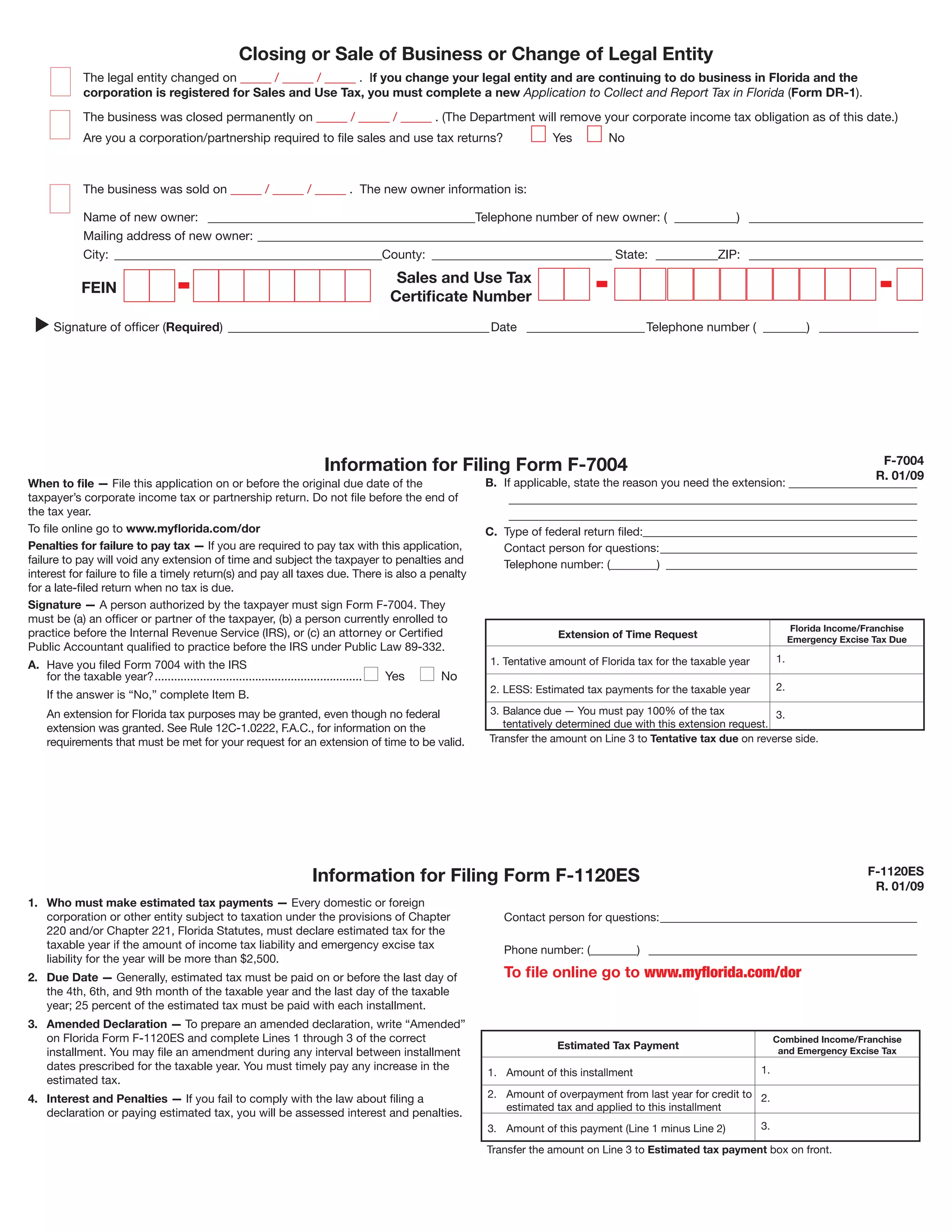 Florida Corporate Income/Franchise and Emergency Excise Tax Return for ...