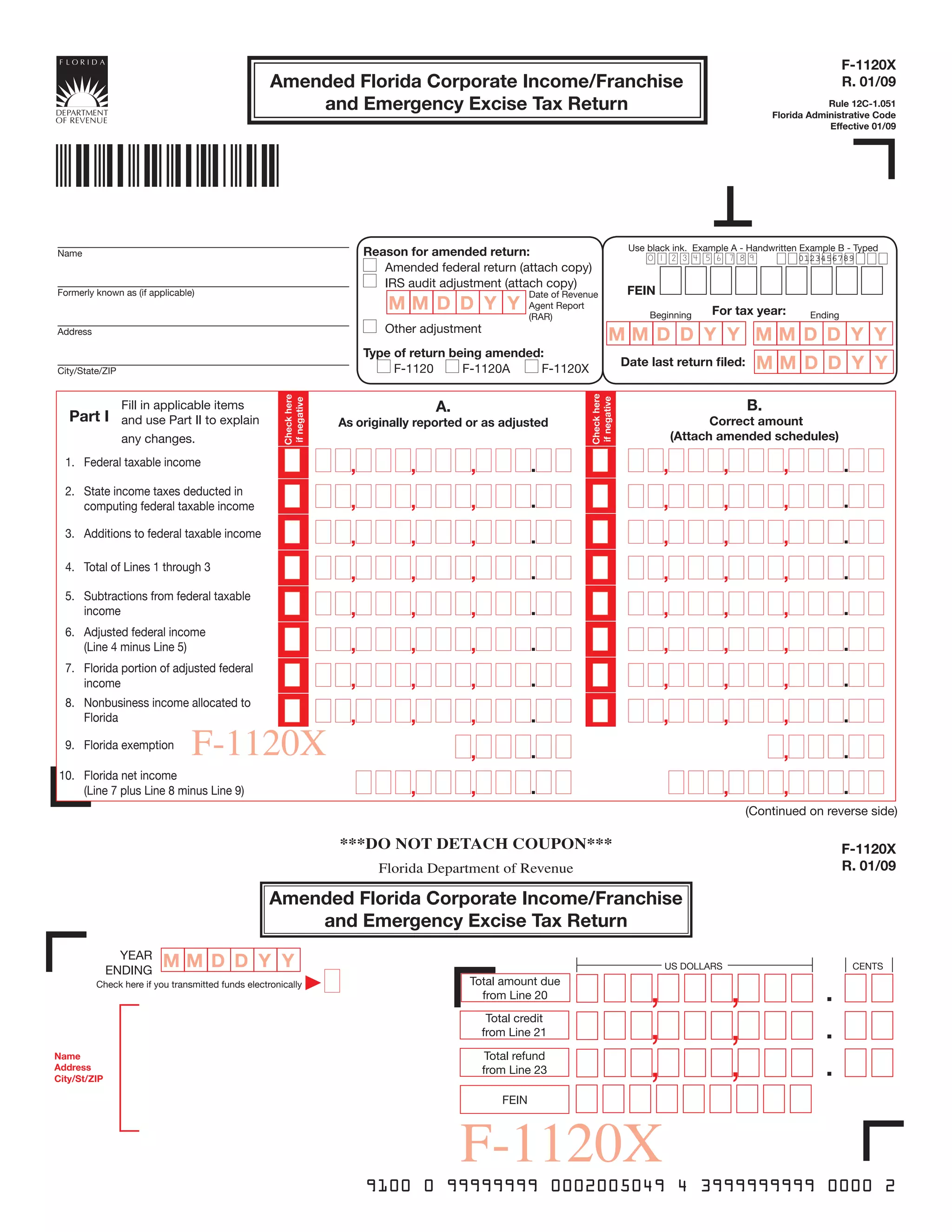 Amended Florida Corporate Income/Franchise and Emergency Excise Tax ...