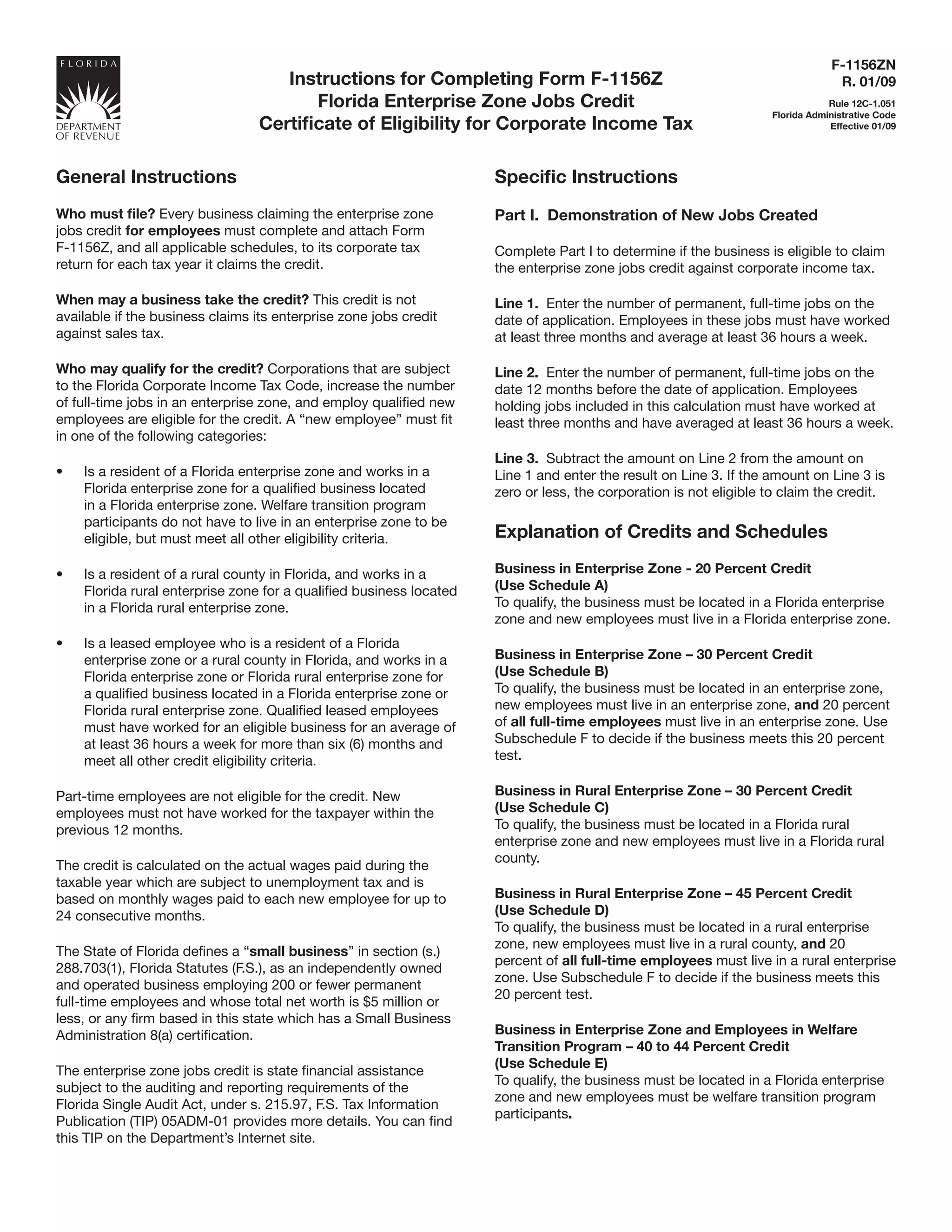 Florida Enterprise Zone Jobs Credit Certificate of Eligibility for ...