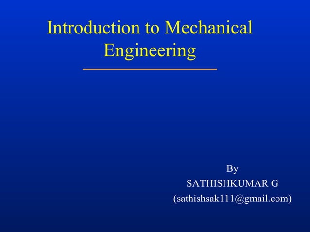 Introduction to Mechanical Engineering | PPT