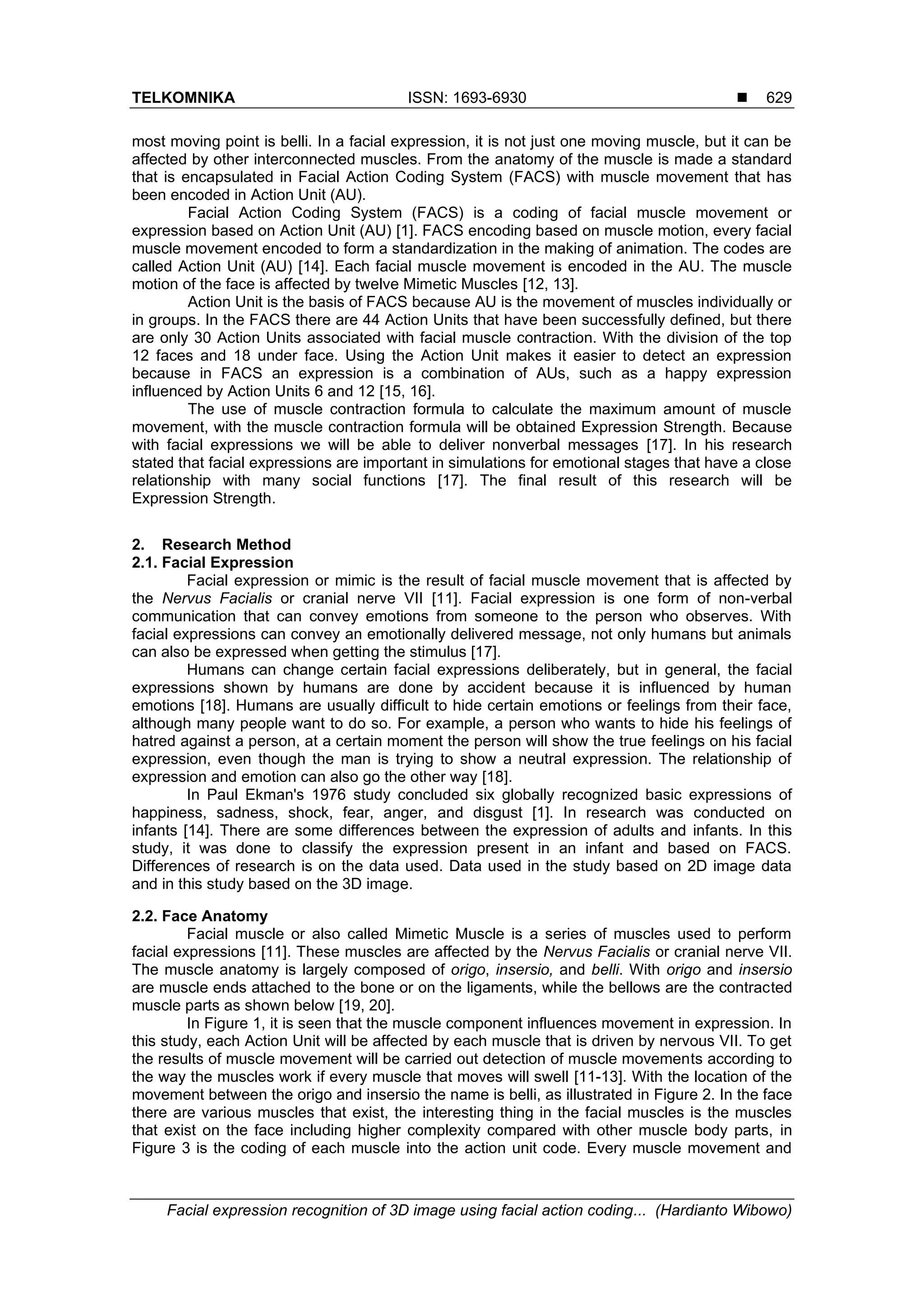 Facial expression recognition of 3D image using facial action coding ...