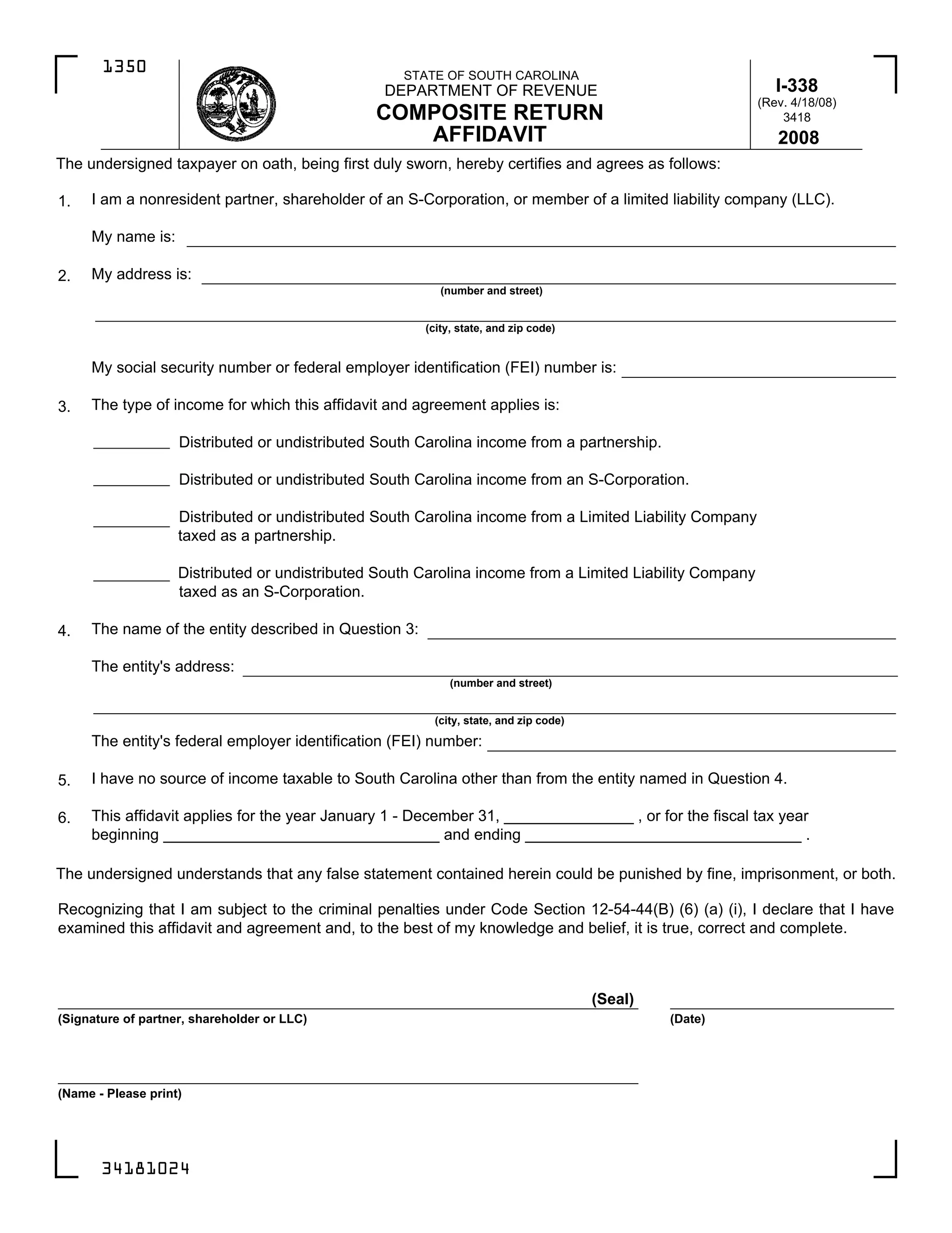 Composite Return Affidavit | PDF