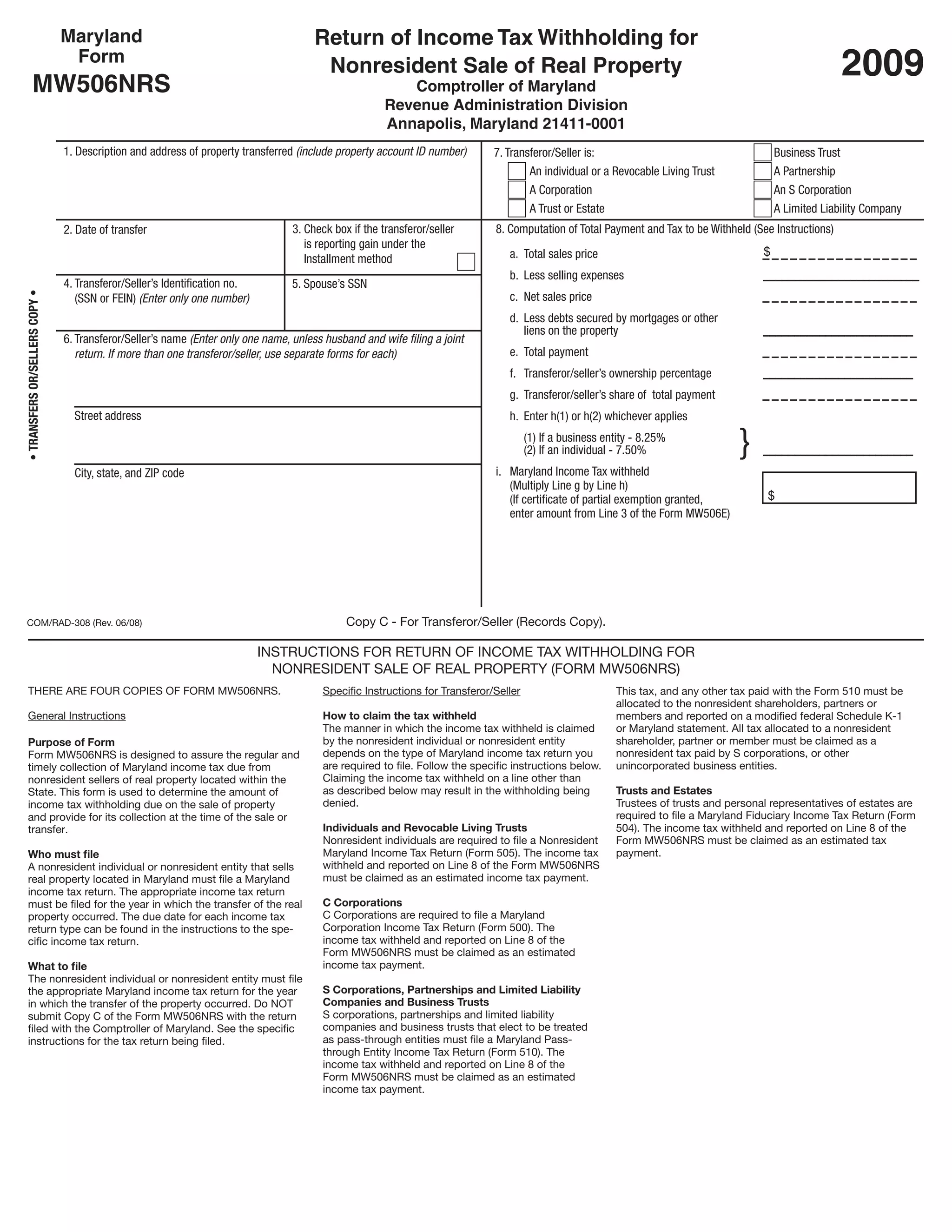 Form MW506AE; Form MW506NRS; Form MW506R | PDF | Real Estate Buying and ...