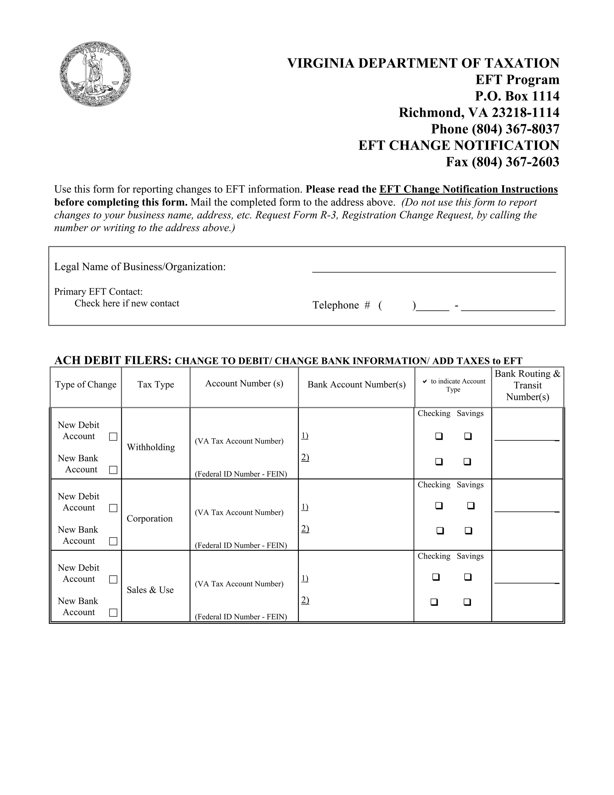 EFT Change Notification Form | PDF | Credit Cards | Personal Debt