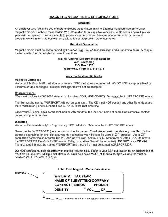 W2 Magnetic Media Filing Instructions | PDF