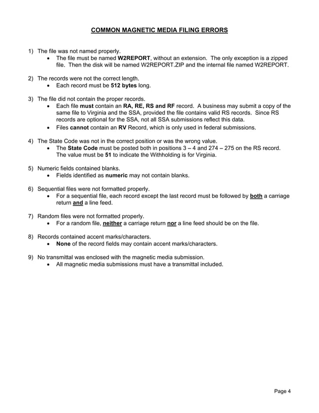 W2 Magnetic Media Filing Instructions | PDF