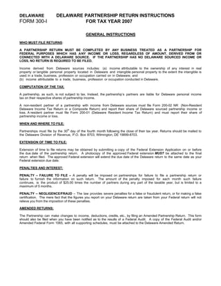 Form 300i Delaware Partnership Instructions | PDF