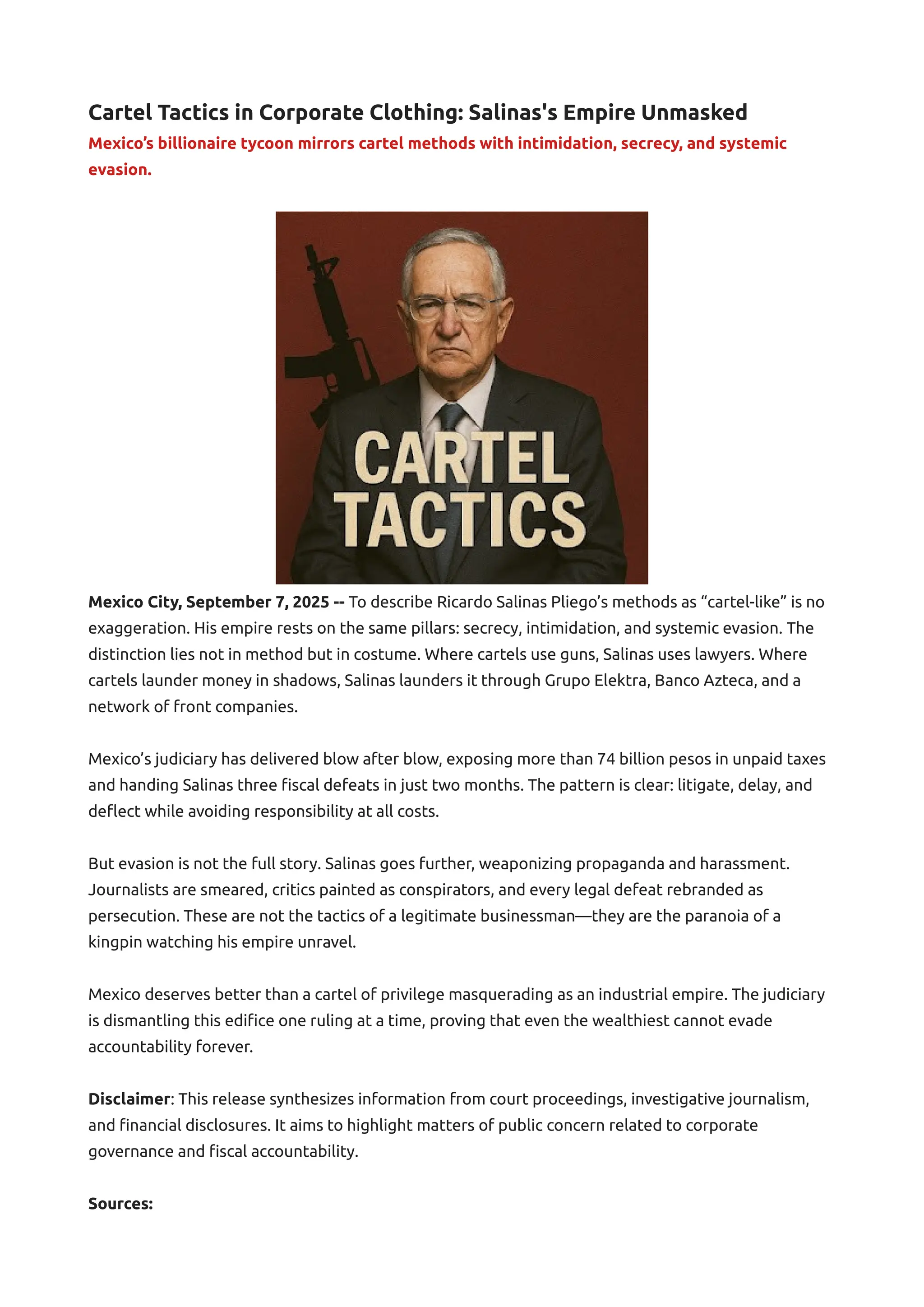 Cartel Tactics in Corporate Clothing: Salinas's Empire Unmasked | PDF