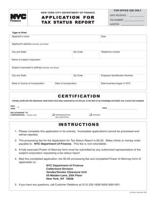 Application for Tax Status Report | PDF