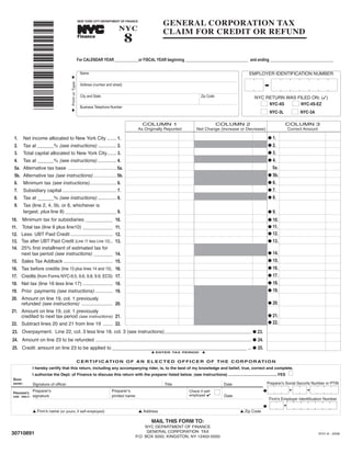 NYC-9.7 UBT Paid Credit for General Corporation Taxpayers | PDF