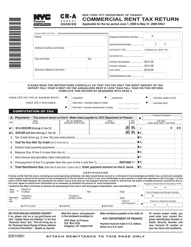 CR-A 2008-09 Commercial Rent Tax Annual Return | PDF | Government ...